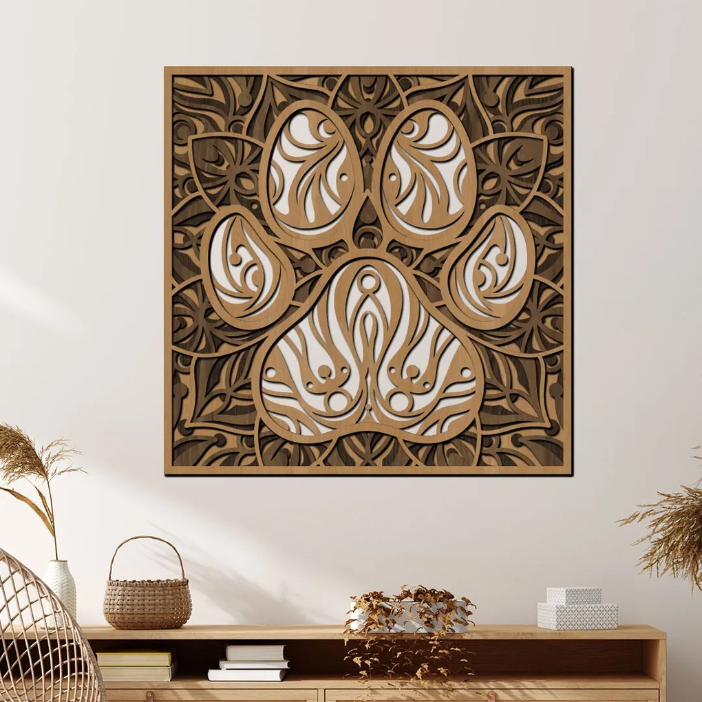 dřevo života Dřevěný obraz TLAPKA Zvolte rozměr (cm): 60x60, Zvolte barvu dekoru: Dub sunoma-Ořech-Wenge