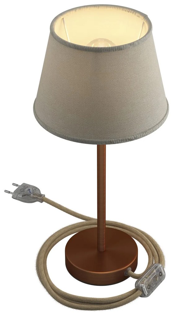 creative cables Alzaluce se stínidlem Impero, kovová stolní lampa se zástrčkou, kabelem a vypínačem Velikost: 20 cm, Barva: Matný chrom-šedá juta