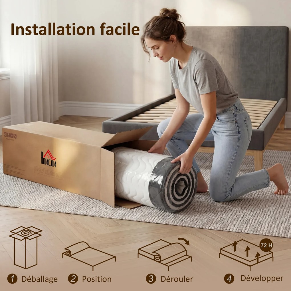 HOMCOM matrace 90x190 cm, jednolůžková matrace, paměťová pěna, výška 20 cm, certifikát OEKO-TEX, střední tuhost
