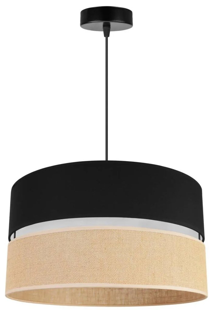 Závěsné svítidlo Juta, 1x jutové/černé textilní stínítko, (fi 40cm), b