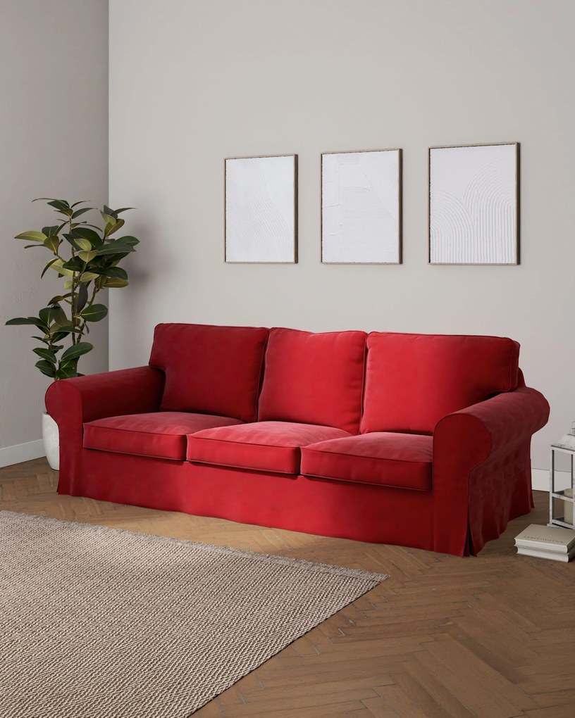 Potah na pohovku IKEA Ektorp 3-místná, rozkládací STARÝ MODEL PIXBO barva červená látka lesklé, sametová
