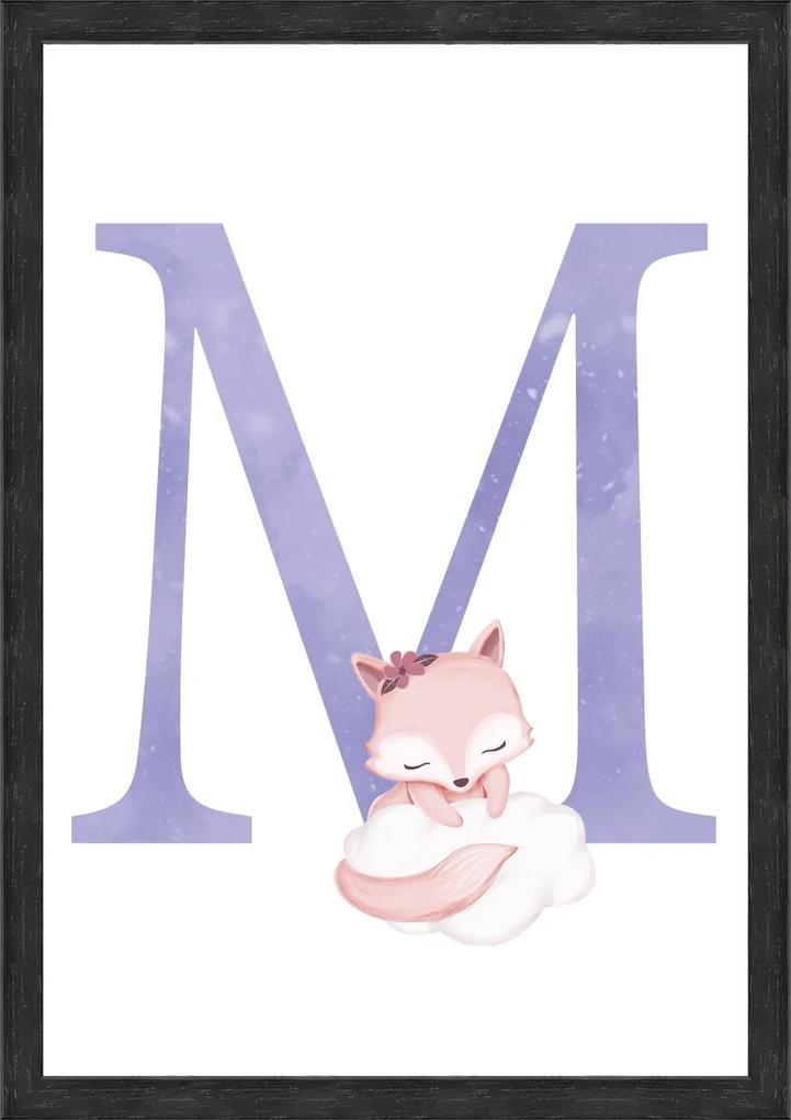 Abeceda písmena s liškou - Obraz, Plakát Velikost: B2 - 50x70 cm, Volba rámu: s bílým rámem, Písmeno: M
