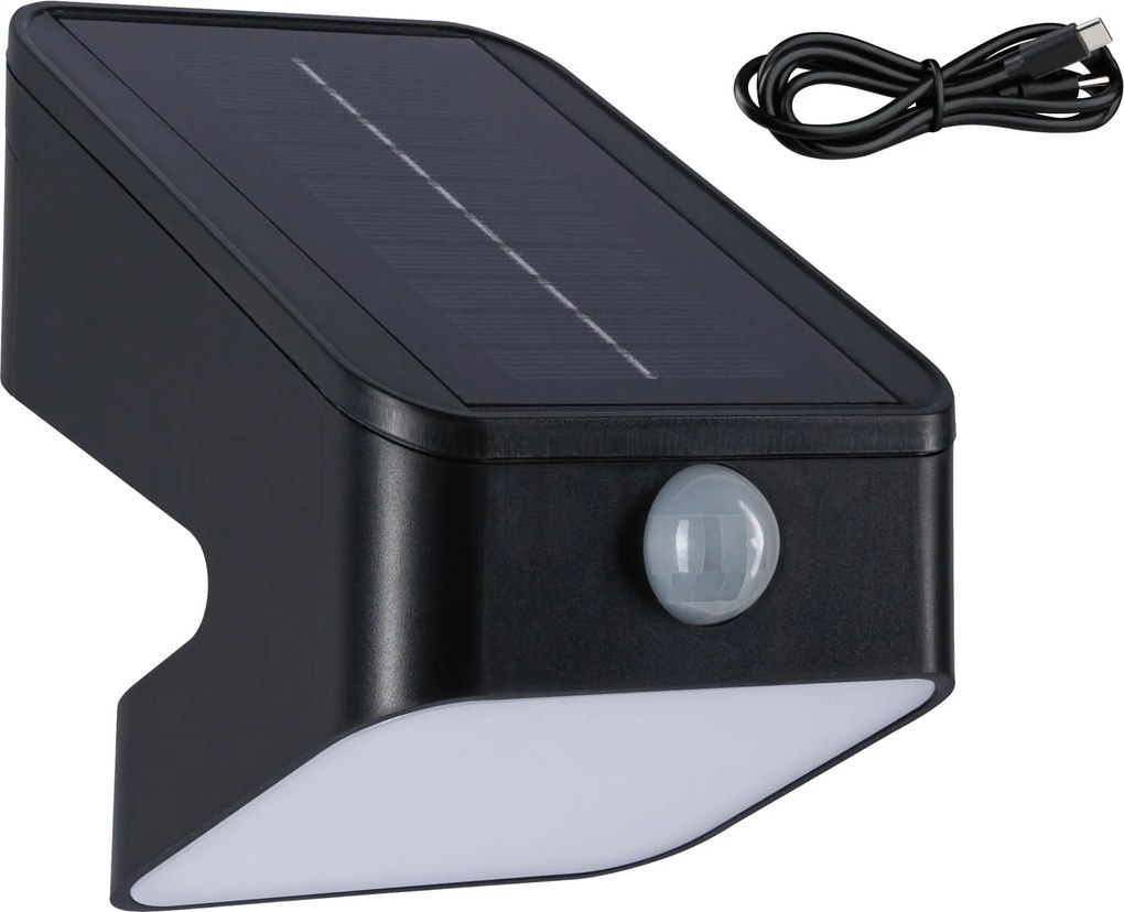 P 94608 Solární LED osvětlení zdí Lesly pohybové čidlo (IR) IP65 hranaté 113x126mm 3000K 5,5W antracit umělá hmota - PAULMANN