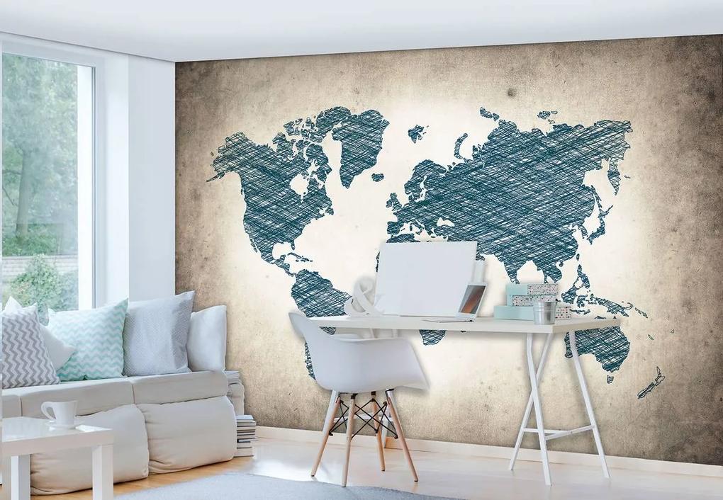 Fototapeta - Mapa světa- modrošedá (152,5x104 cm)