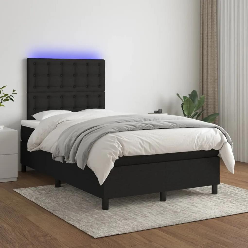 Box spring postel s matrací a LED černá 120 x 200 cm textil,  3135183