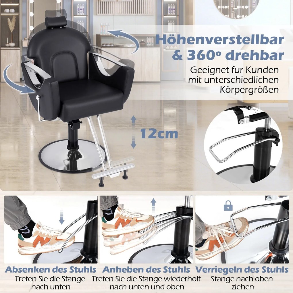 Costway Výškově nastavitelné kadeřnické křeslo s opěrkou hlavy a hydraulickou
