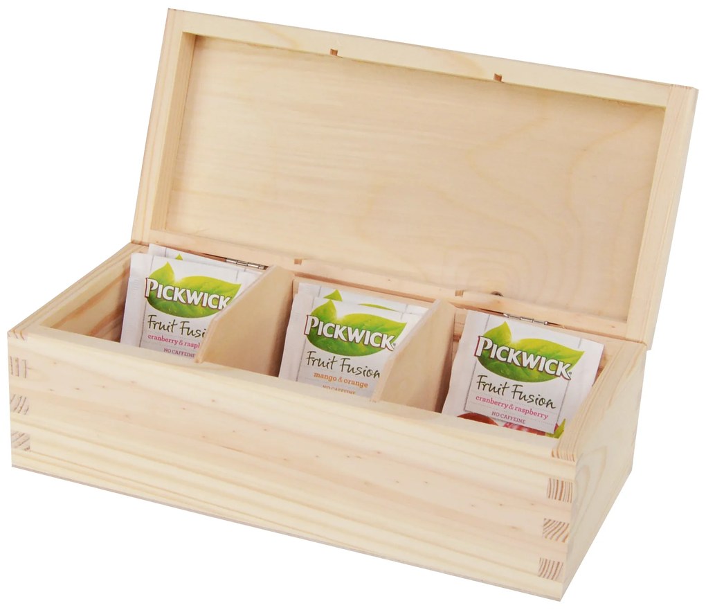 Dřevěná krabička na čaj s třemi přihrádkami