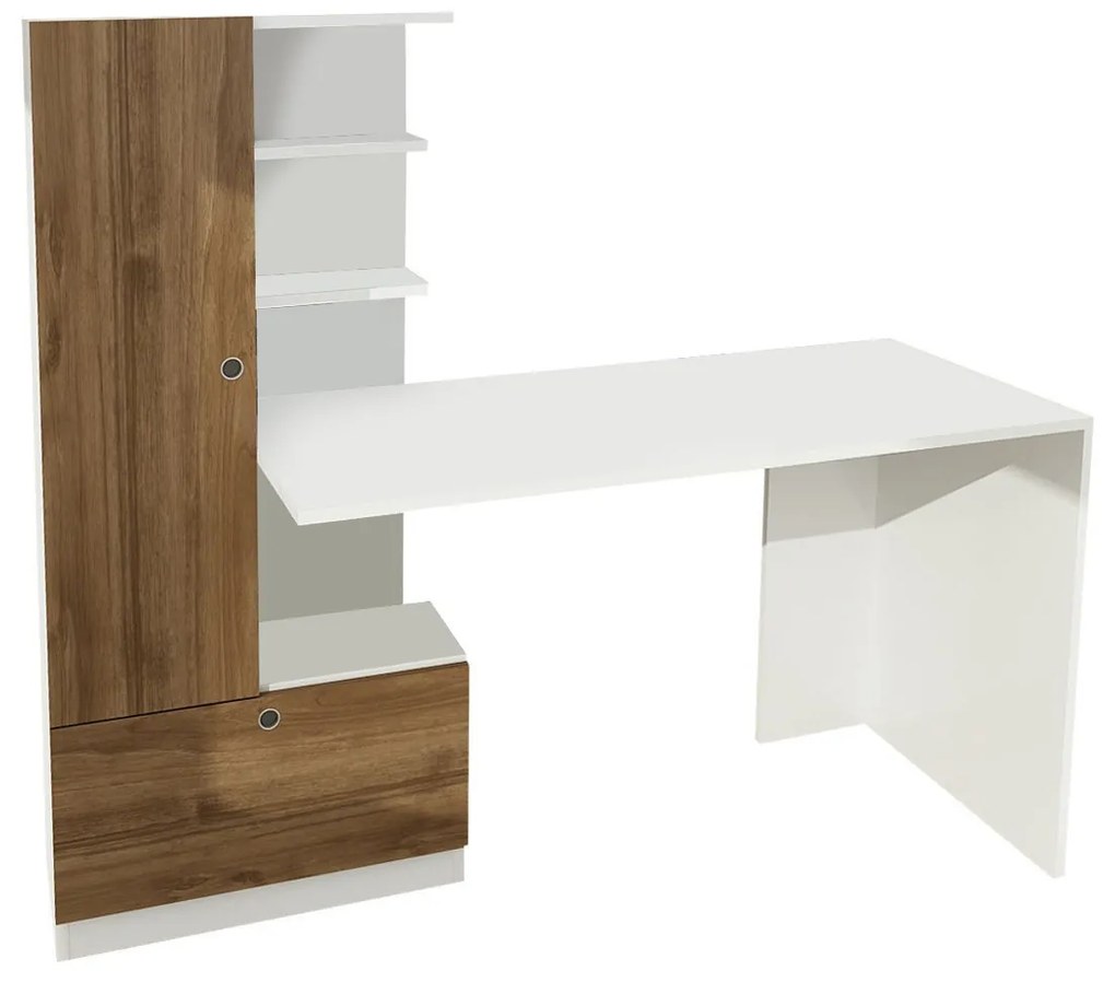 Hanah Home Počítačový stůl Domingos - White, Walnut, Bílá, Ořech