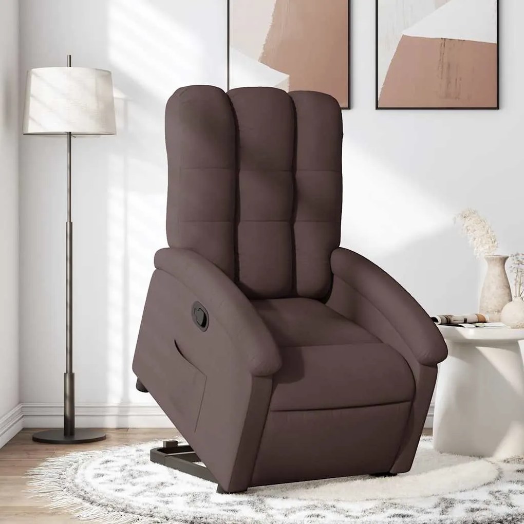 Zvedací polohovací křeslo tmavě hnědé textil 3204097