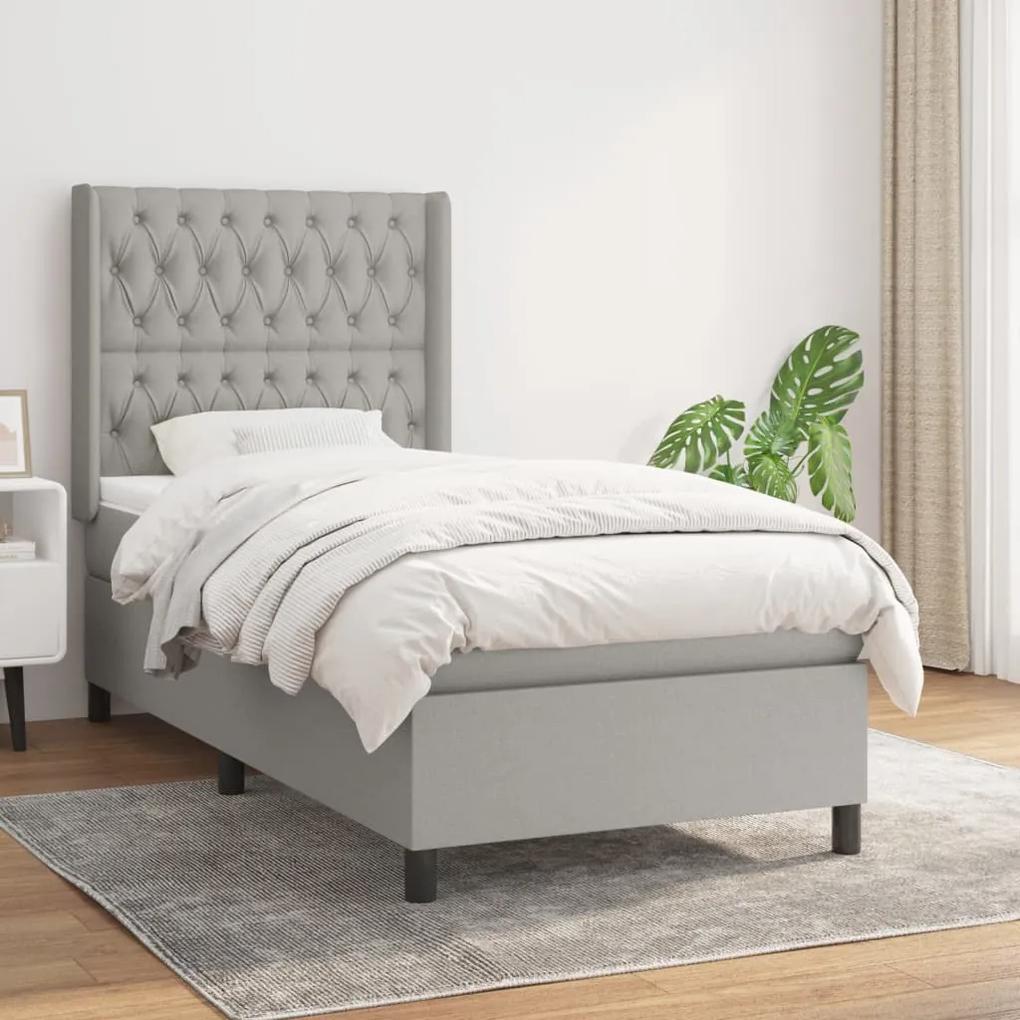 Box spring postel s matrací světle šedý 100 x 200 cm textil,  3131649