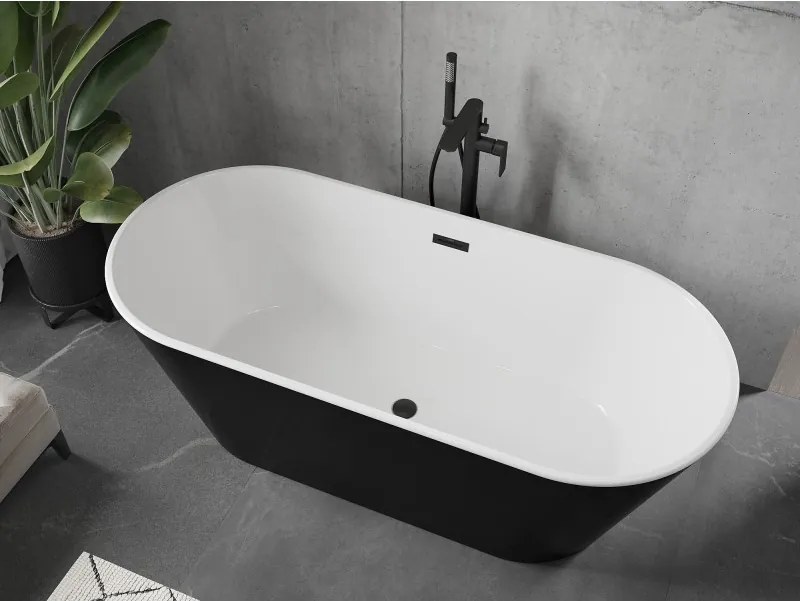 Mexen Flavia, volně stojící vana 150 x 75 cm, bílá-černá, černý matný přepad, 54031507575-70