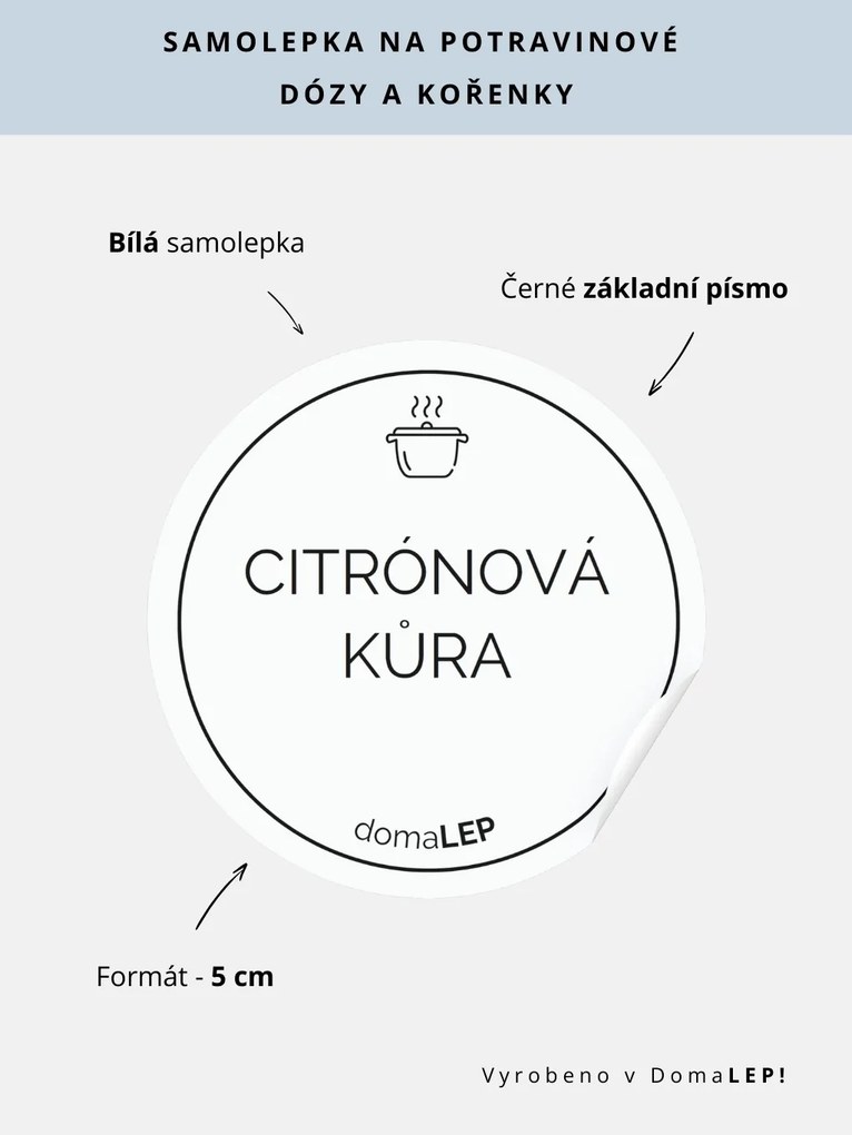 Samolepka na kořenky CITRÓNOVÁ KŮRA bílá 5 cm základní písmo