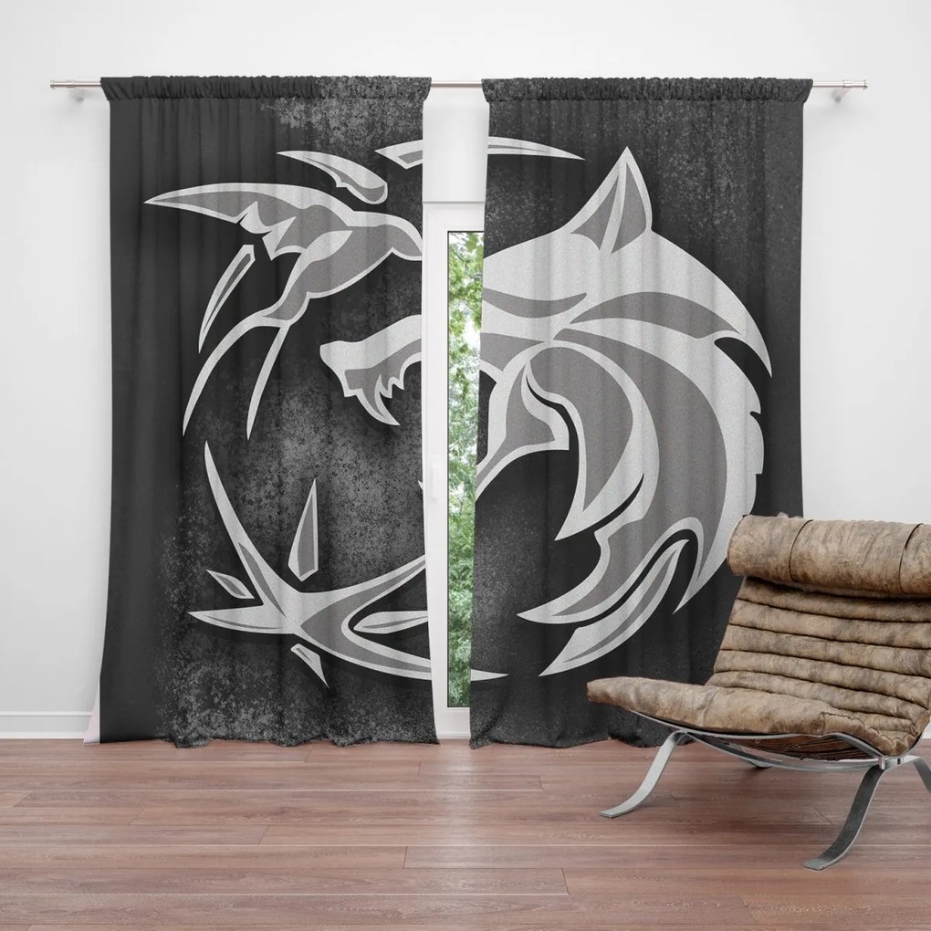 Sablio Závěs Zaklínač Šedý abstrakt: 2ks 140x250cm