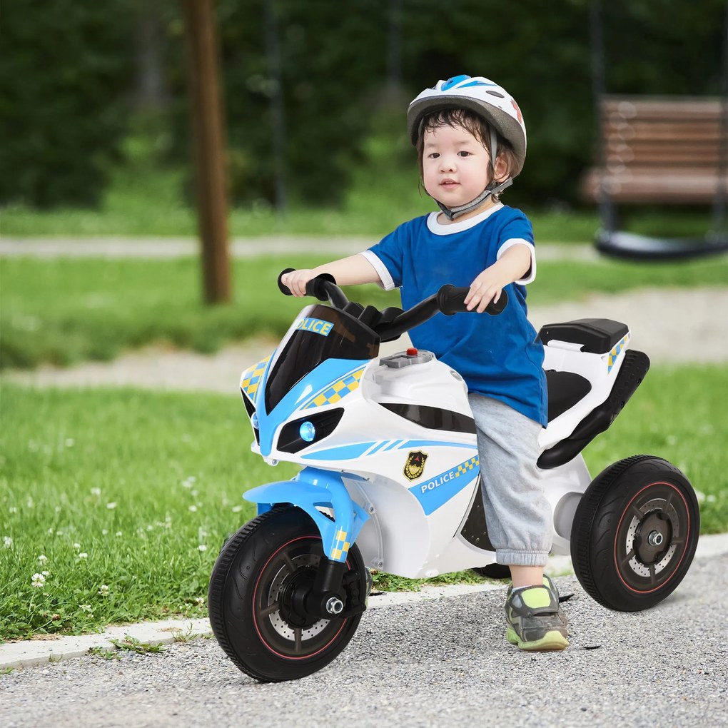 HOMCOM Dětská závodní motorka s hudebními a světelnými efekty a úložným prostorem Modrá Bílá | Aosom