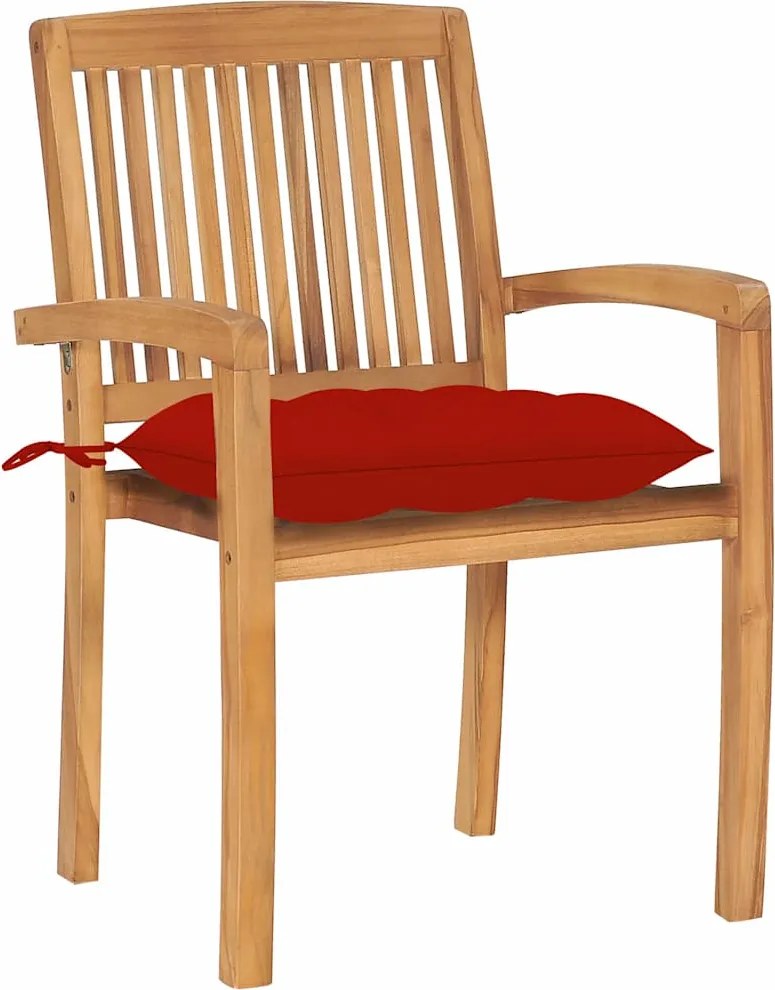 Zahradní židle 2 ks červené podušky masivní teak 3063273