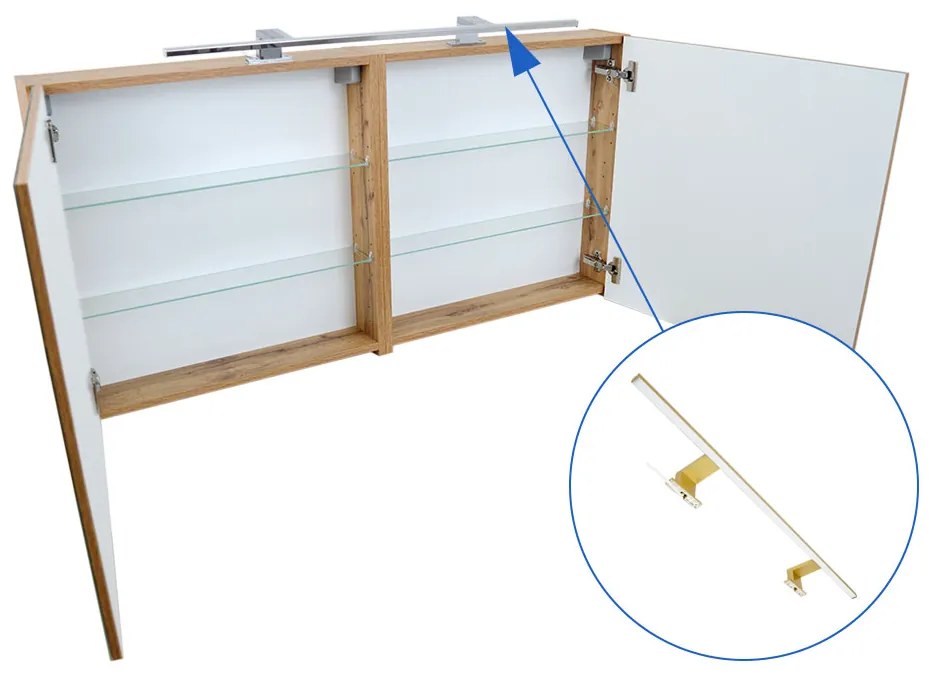 Comodo Zrcadlová skříňka Ideal OW 120 ZS LED-G s osvětlením Any LED 80 G, zlatá