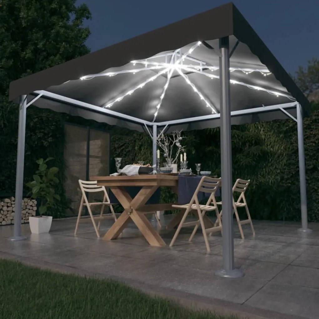 Altán se světelnými LED řetězy 300 x 300 cm antracitový hliník 3070343