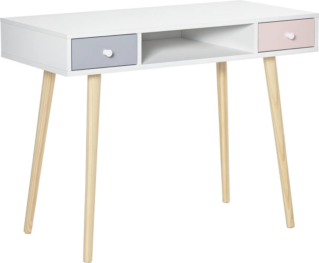Dětský stůl HOMCOM s 1 otevřenou přihrádkou a 2 šuplíky v severském stylu pro studijní místnost, vstup a ložnici 100x48x76,5 cm v multicolor provedení