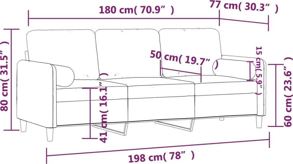 vidaXL 3místná pohovka s polštáři 180 cm samet [3200896] Barva: vínová červená