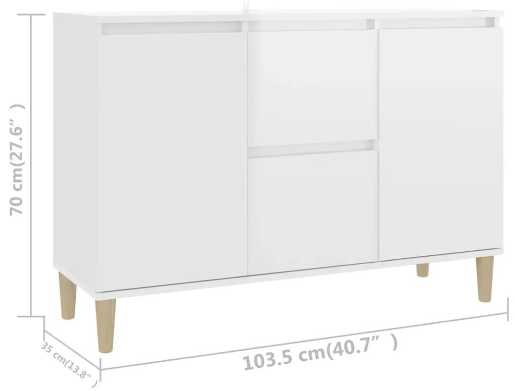 Příborník Helston - 103,5x35x70 cm | bílý s vysokým leskem