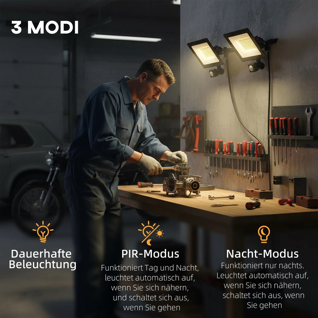 50W pracovní lampa, nastavitelná, 3 režimy, hliníková, flexibilní použití, černá