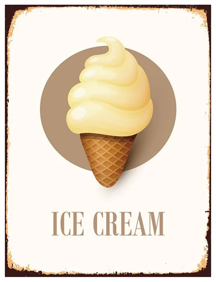 Bílá antik nástěnná kovová cedule Ice Cream - 25*1*33 cm