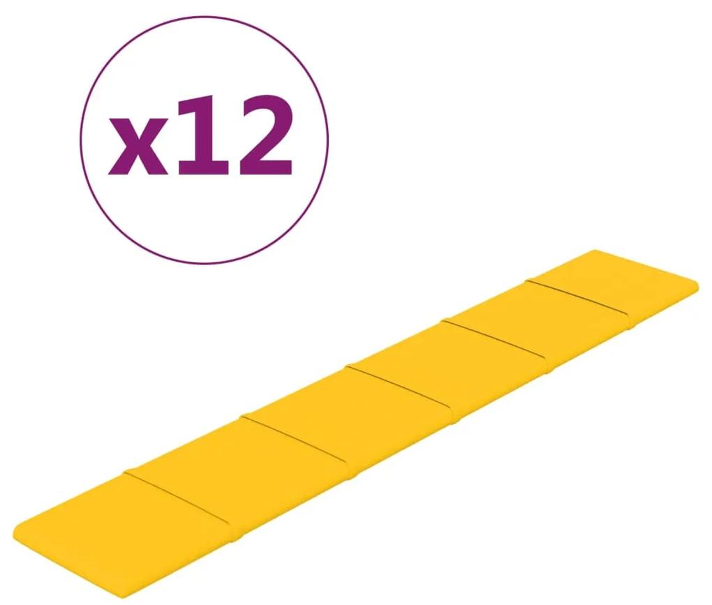 vidaXL Nástěnné panely 12 ks žluté 90 x 15 cm samet 1,62 m²