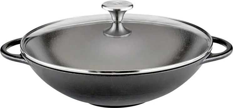 Litinová wok pánev s poklicí, 30 cm - Küchenprofi