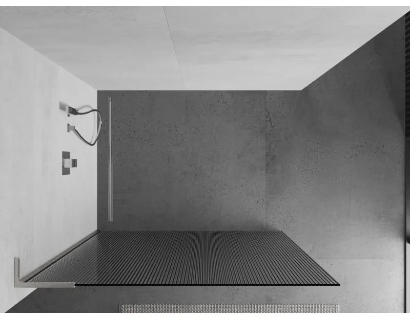 Mexen Kioto L, sprchová zástěna Walk-In 90 x 200 cm, 8mm sklo s žebrovým vzorem, broušená ocel profil, 800-090-103-97-09