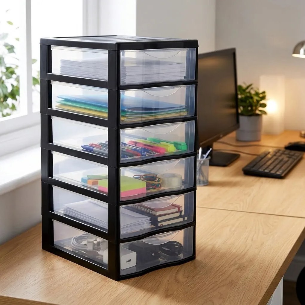 SUNDIS Úložný box s 6 zásuvkami, antracit, OFFICEMIX, A4