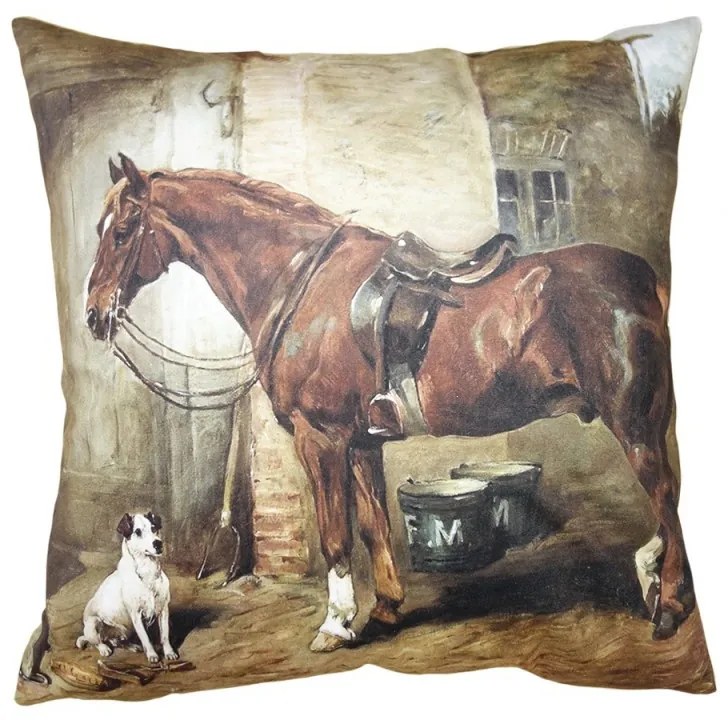 Sametový povlak na polštář s koněm ve stáji Horse - 45*45 cm