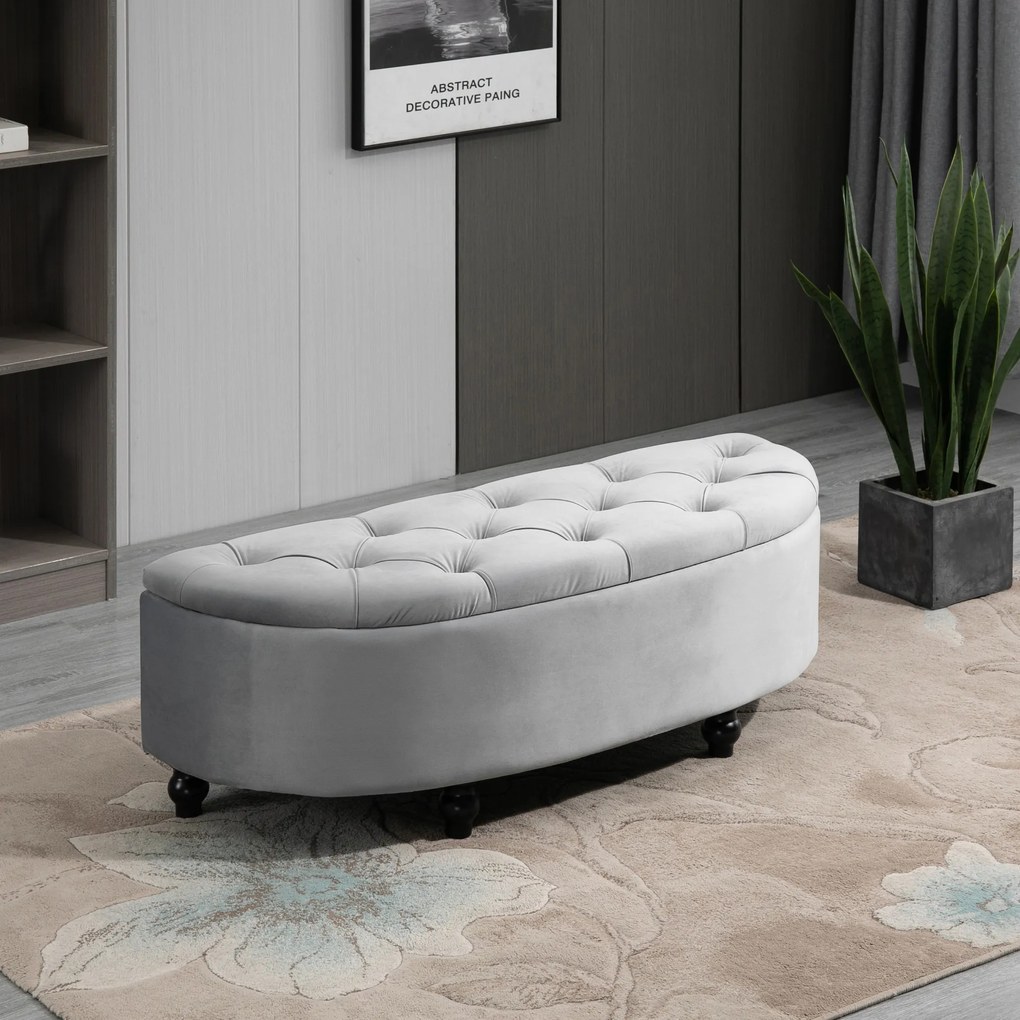HOMCOM Lavice Úložný box Stolička Úložný box Podnožka Velvet-Touch Rubberwood Grey Ložnice
