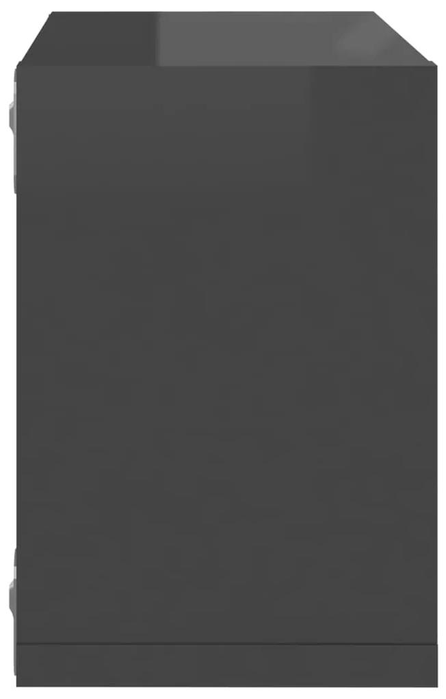 Nástěnné police kostky 4 ks šedé vysoký lesk 22 x 15 x 22 cm - Default Title