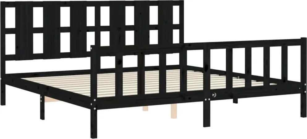 Rám postele s čelem černý 200 x 200 cm masivní dřevo 3192255