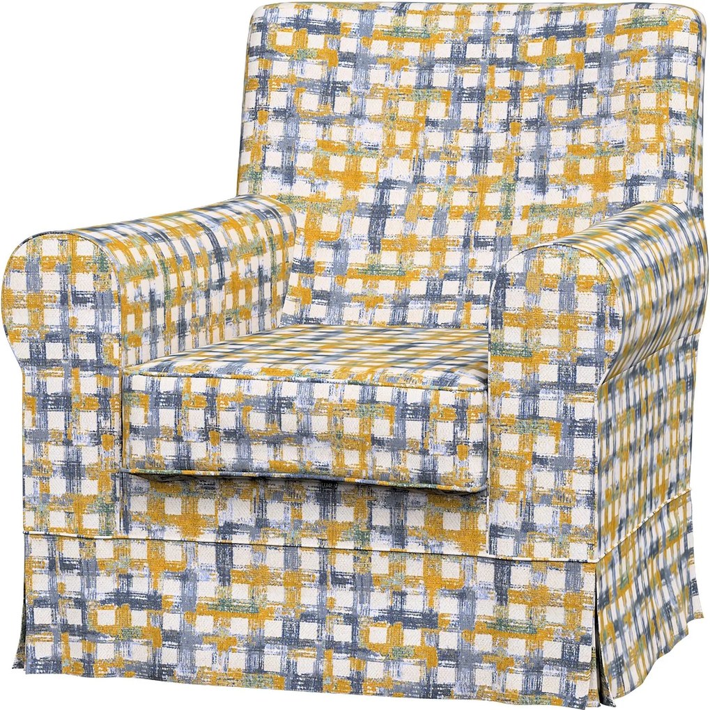 Potah na křeslo IKEA Ektorp Jennylund barva modrá látka pletený vzor, vzorované