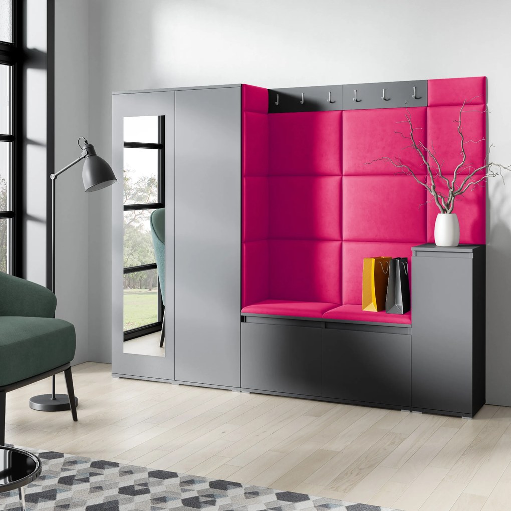 Eka Předsíňová stěna s čalouněnými panely Trinity 27 - Grafit / Rubínová 2324