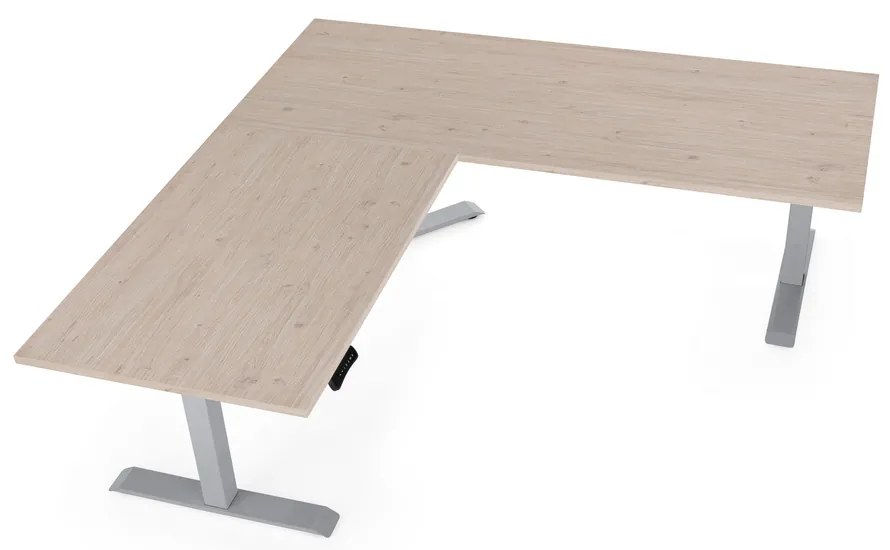 Výškově nastavitelný stůl OfficeTech Angle, 180 x 200 cm, šedá podnož, dub
