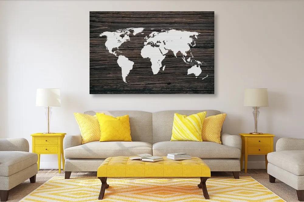 Obraz mapa světa na dřevě - 60x40 cm