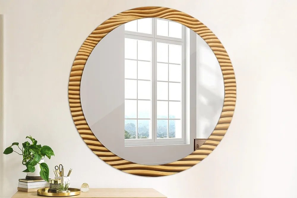 Kulaté dekorativní zrcadlo Dřevěná vlna fi 100 cm
