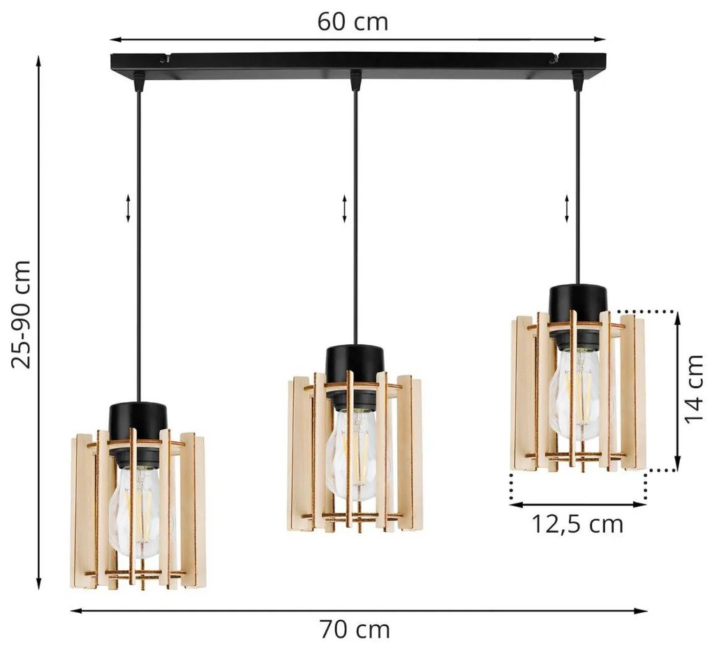 Závěsné svítidlo TIMBER 7, 3x dřevěné stínítko