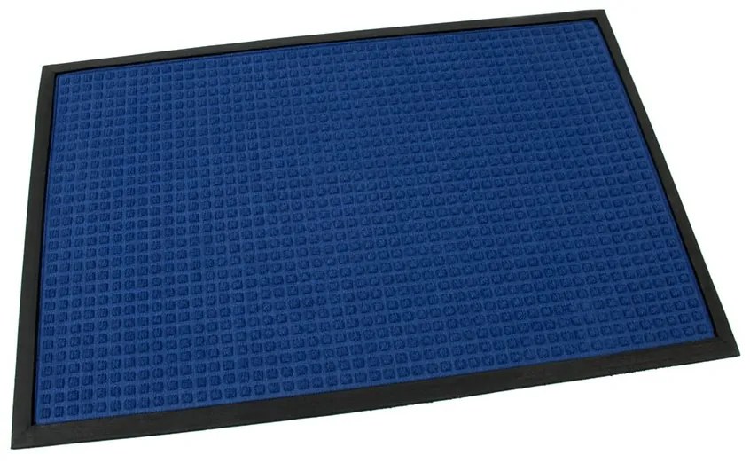 Modrá textilní gumová čistící vstupní rohož Little Squares, FLOMAT - délka 60 cm, šířka 90 cm a výška 0,8 cm