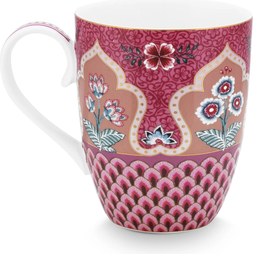 Pip Studio Flower Festival hrnek 350ml, tmavě růžový (Hrnek Flower Festival)