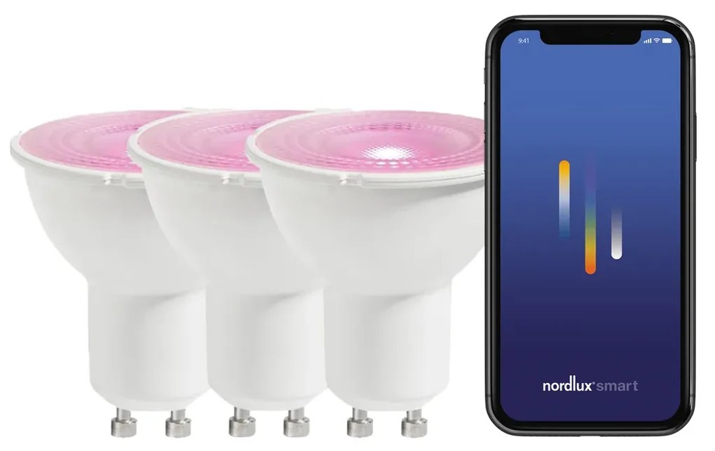 Set 3 ks stmívatelných barevných smart LED žárovek NORDLUX GU10 s Bluetooth