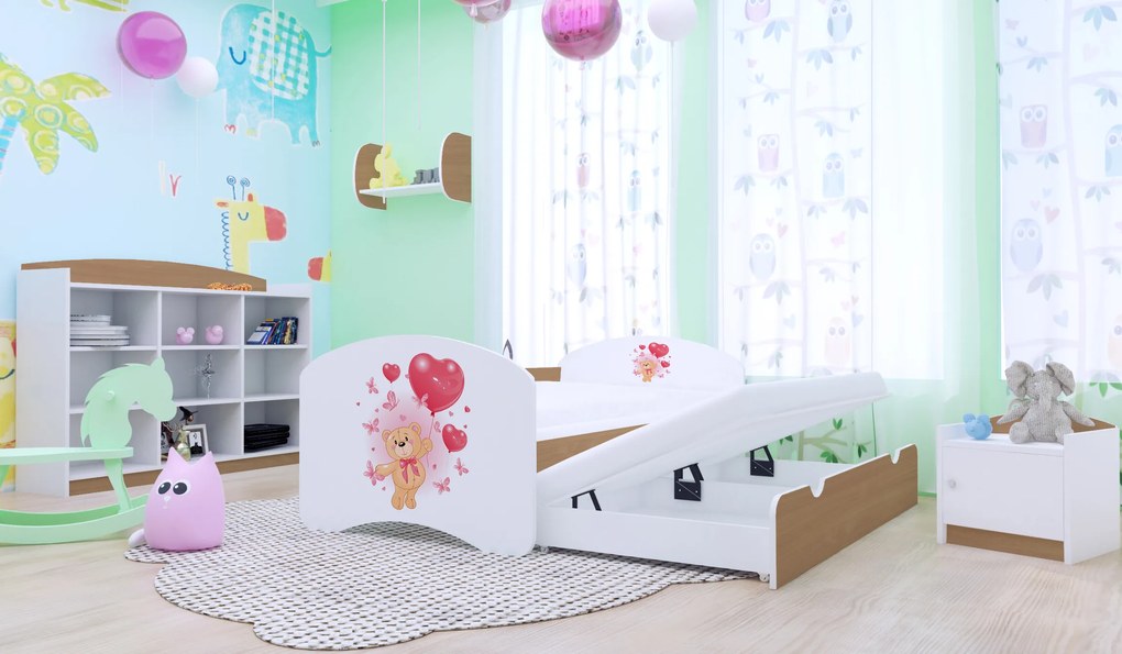 Svět pokojů Dětská postel Kevin pro dvě děti - medvídek s balónky + matrace zdarma Barva: Oranžová, Rozměr: 160x80 cm, Zábrana: ANO (+450 Kč)