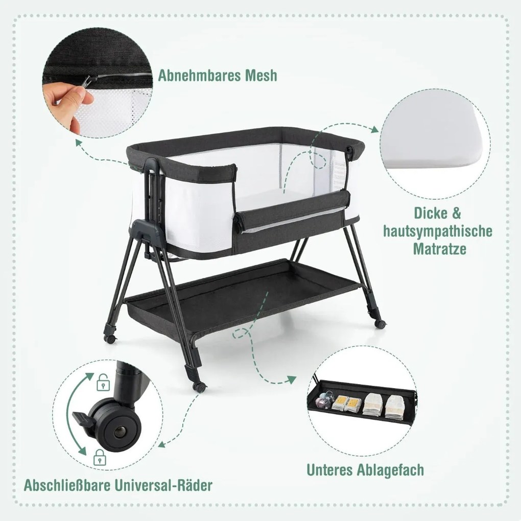 Costway Baby Co-Sleeper Skládací přenosná dětská postel tmavě