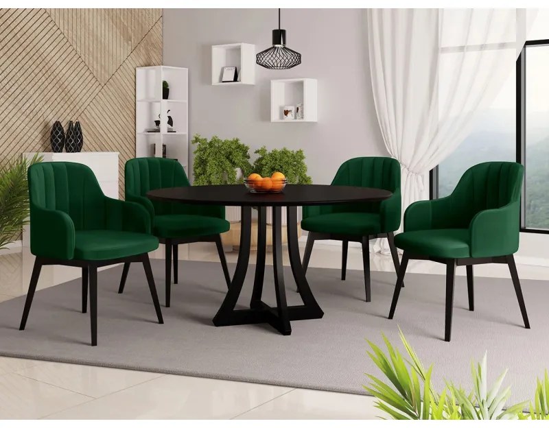 Kulatý stůl Dagerto FI 120 se 4 židlemi ST105 05, Barva: bílý lesk / černý lesk, Potah: Magic Velvet 2225