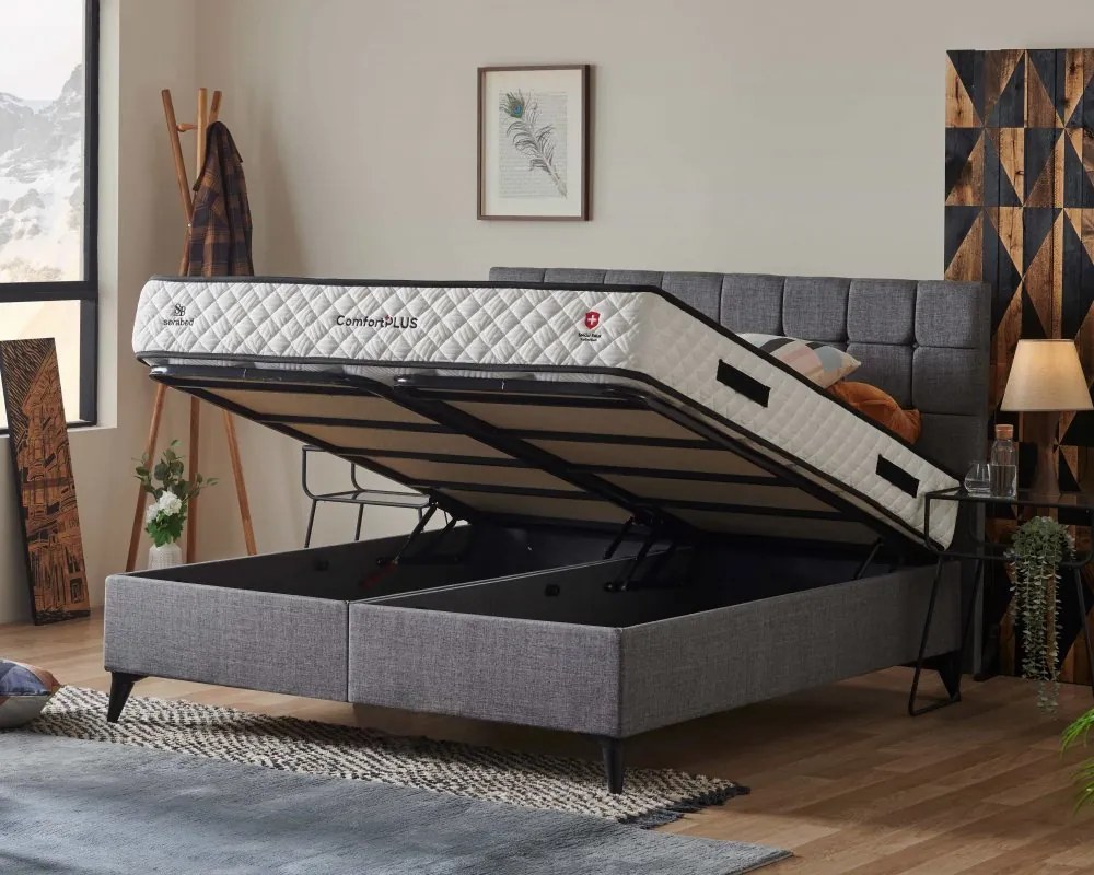 Čalouněná postel COMFORT PLUS s matrací - šedá 120 × 200 cm