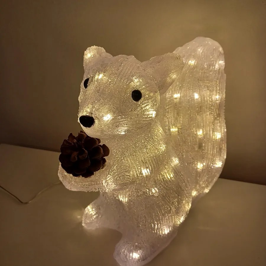 3D LED svítící veverka, 26 cm, akryl, venkovní, teple bílá, IP44