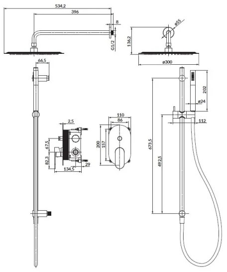 Cersanit S952-009 - Sprchová sada s podomítkovou baterií CREA černá