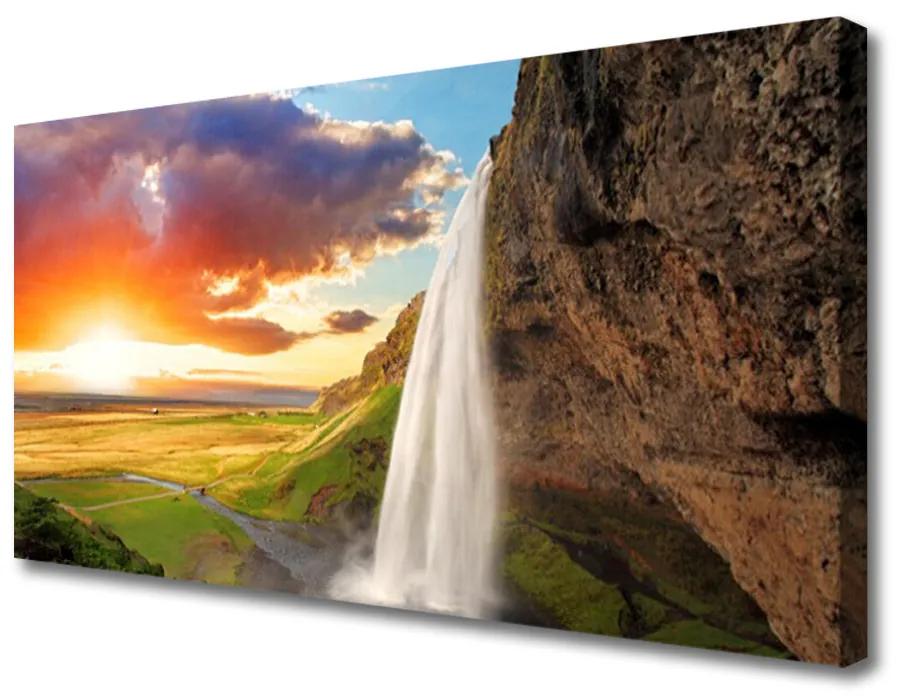 Obraz na plátně Vodopád Slunce Krajina 140x70 cm
